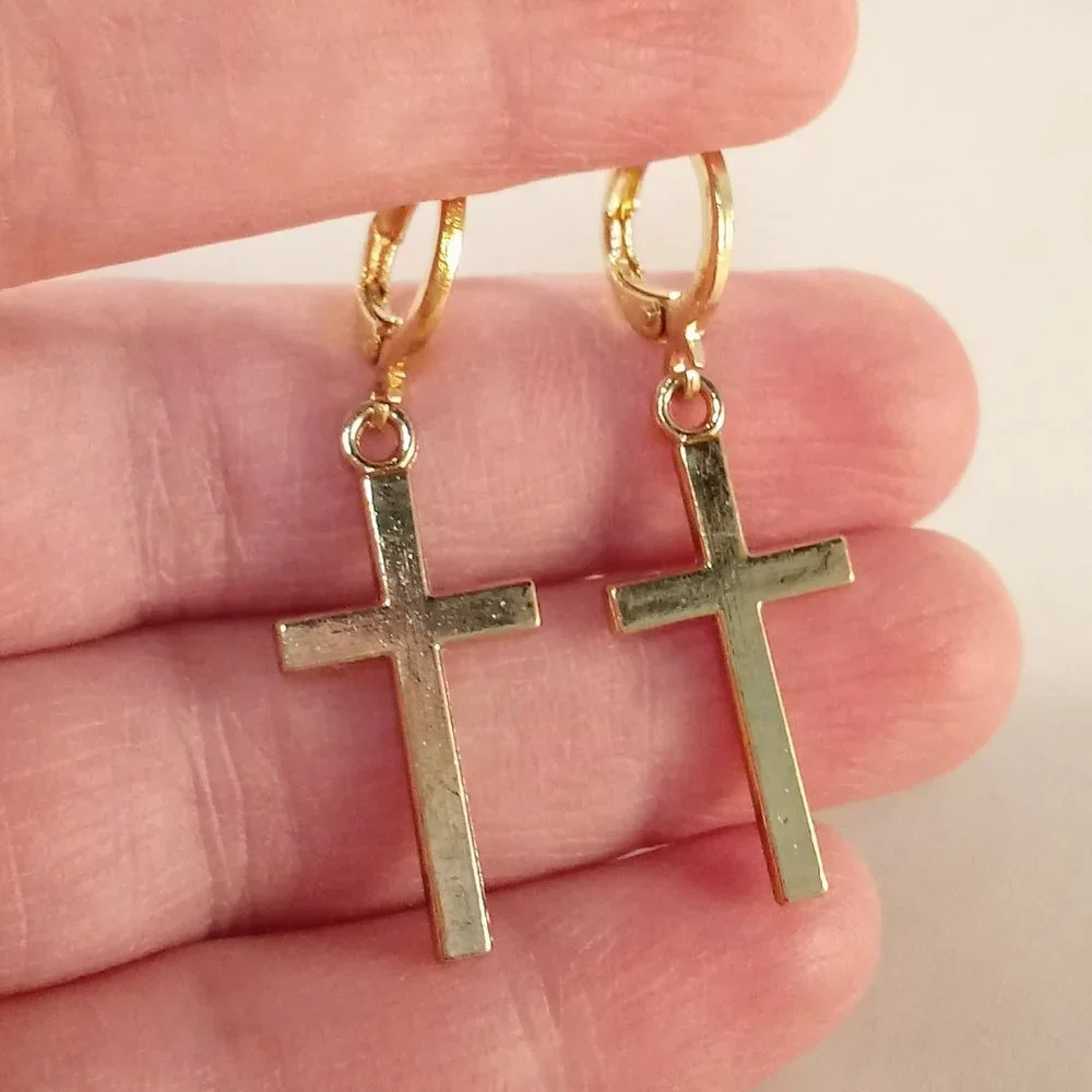 Stunning Gold Cross Earrings Men Photos